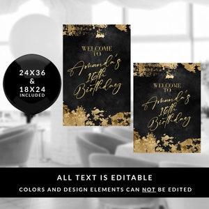 Editable Black and Gold Welcome Sign, Birthday Welcome Poster, Gold ...