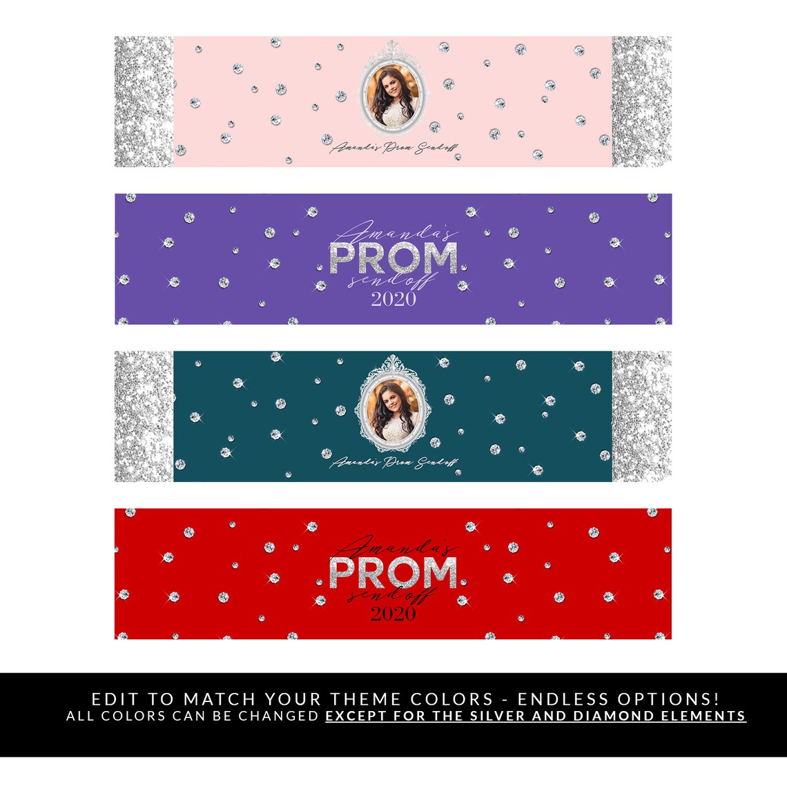 Silver Prom Water Bottle Label Prom Send-off Water Bottle - Etsy