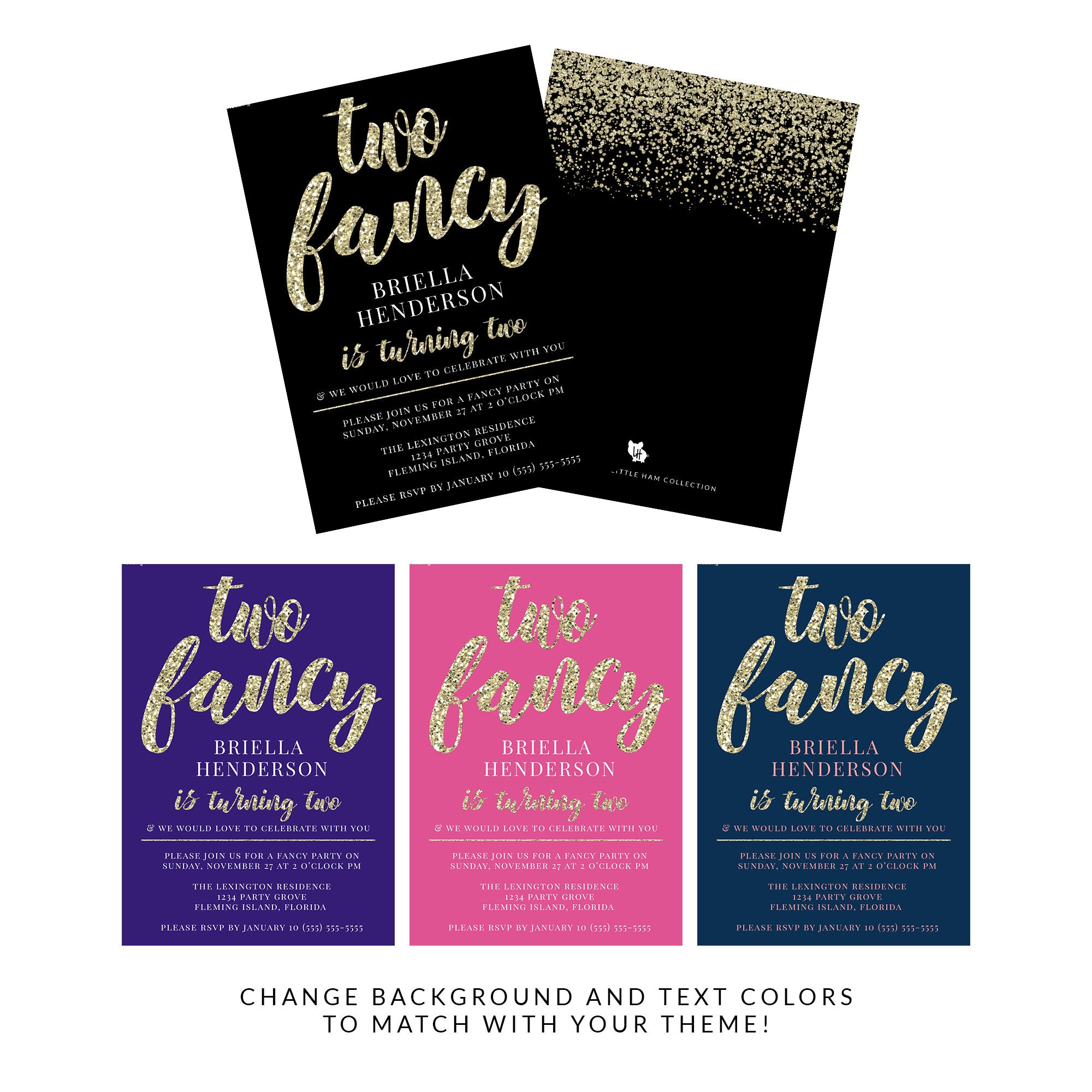 Two Fancy Birthday Invitation Glitter Birthday Invitation | Etsy