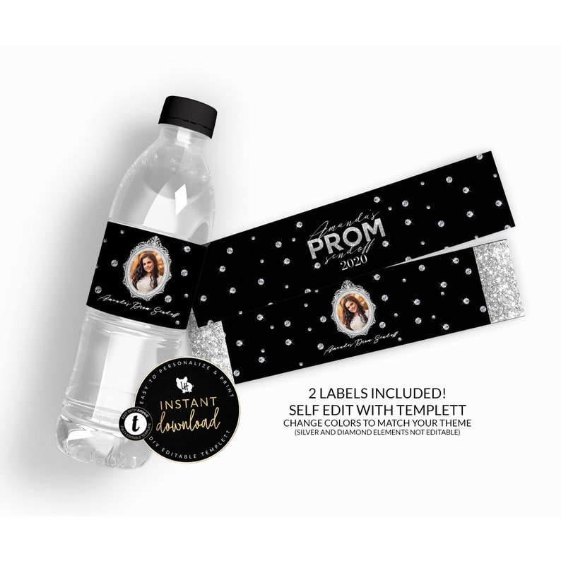 Silver Prom Water Bottle Label, Prom Send-off Water Bottle Label, Prom ...