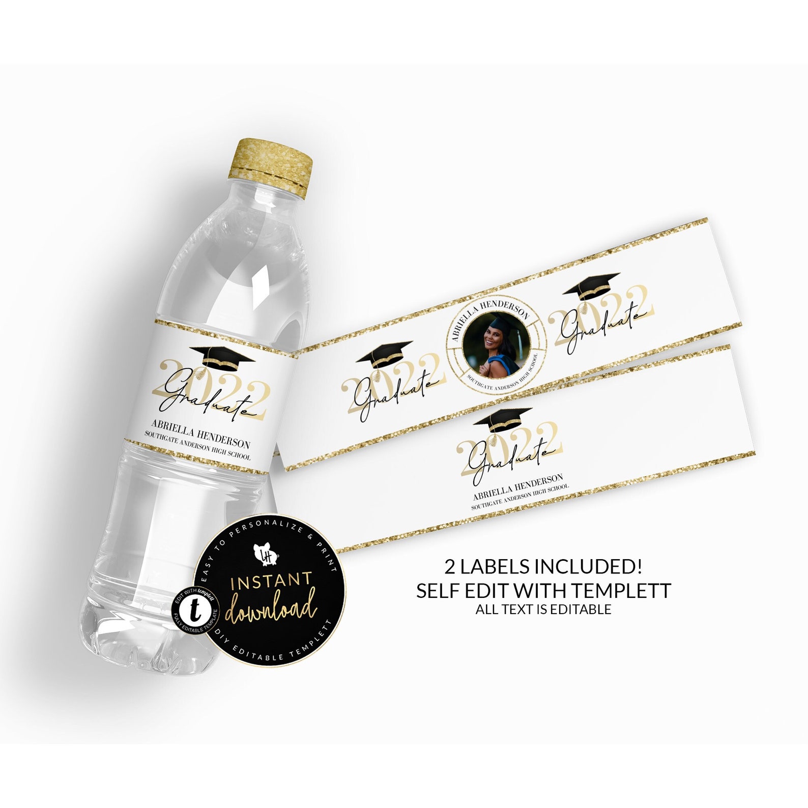 Gold Graduation Water Label, Grad Water Label, Printable Graduation ...