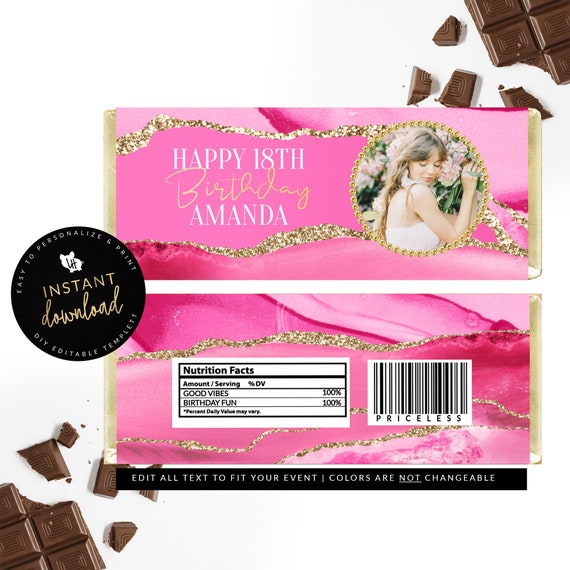 Pink and Gold Candy Bar Label Pink and Gold Candy Cover Pink - Etsy