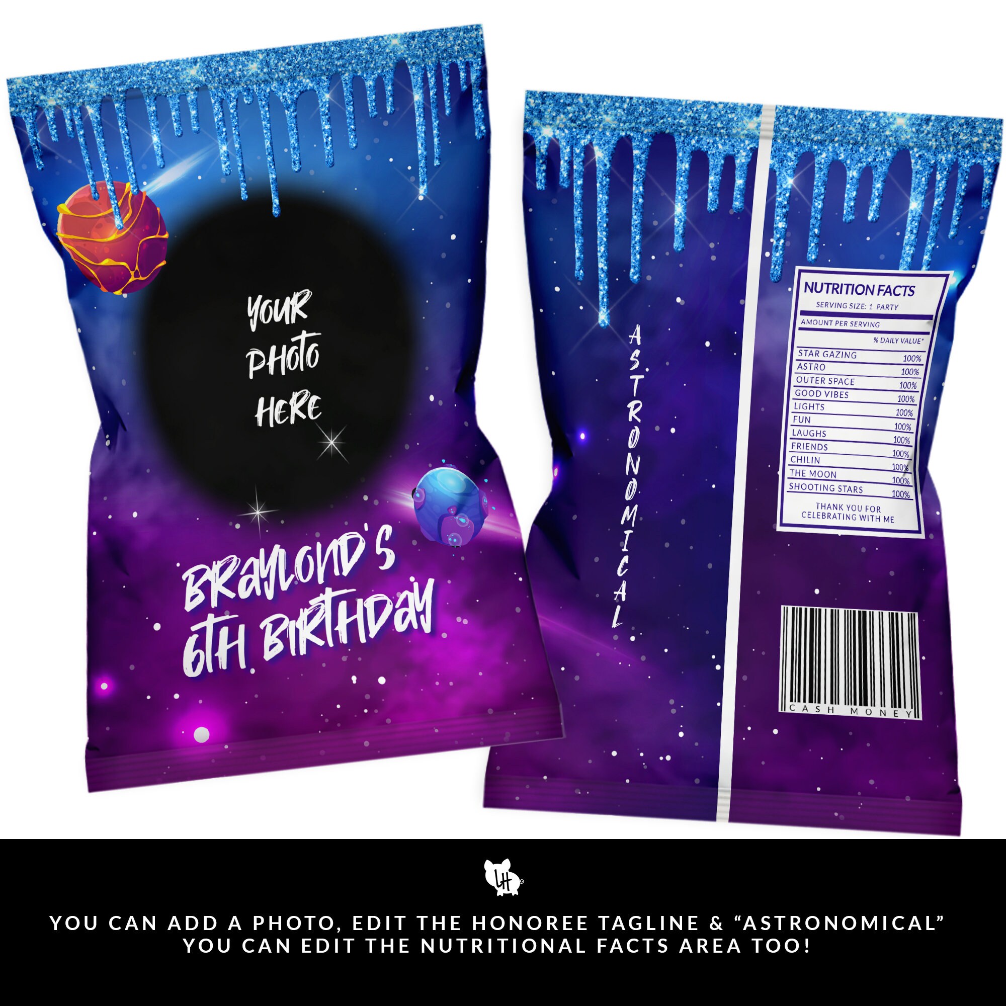 Astronomical Chip Bag, Galaxy Chip Bag, Outer Space Chip Bag, Birthday ...