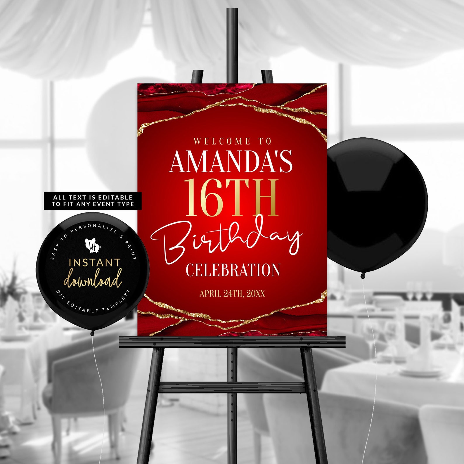 Red and Gold Welcome Sign Red and Gold Agate Welcome Poster | Etsy