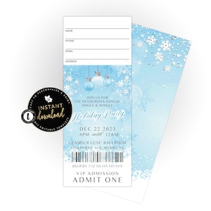 Blue Snowflake Ticket Invitation, Holiday Party, Holiday Ticket ...