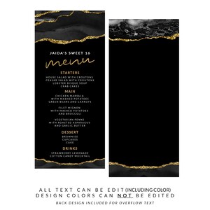 Black and Gold Menu Card, Black and Gold Agate Menu, Black and Gold ...