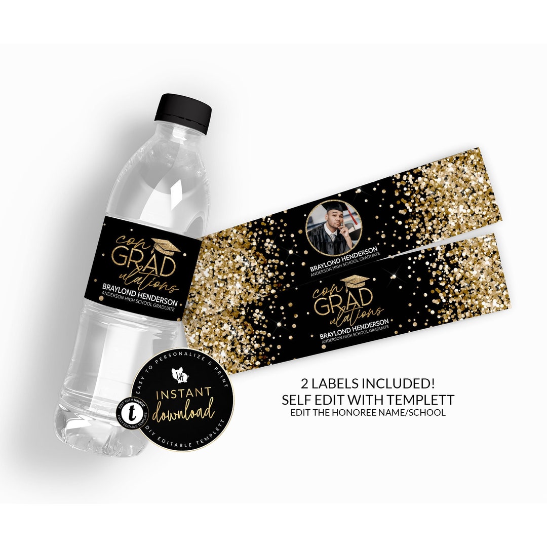Graduation Water Label, Congradulations Water Label, Gold Graduation ...