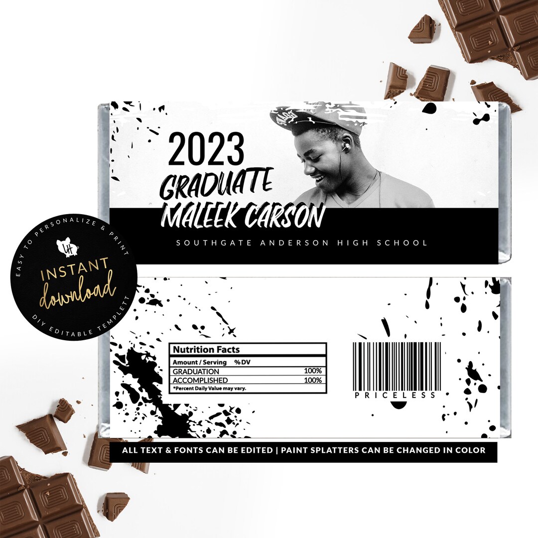 Graduate Candy Bar Label, Graduation Candy Bar, Gold Graduation Candy ...