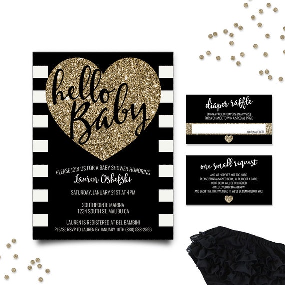 Baby Shower Invitations Hello Baby Invitation Black and Gold - Etsy