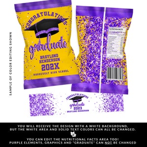 Purple Graduation Chip Bag, Graduation Water Label, Purple Graduation ...