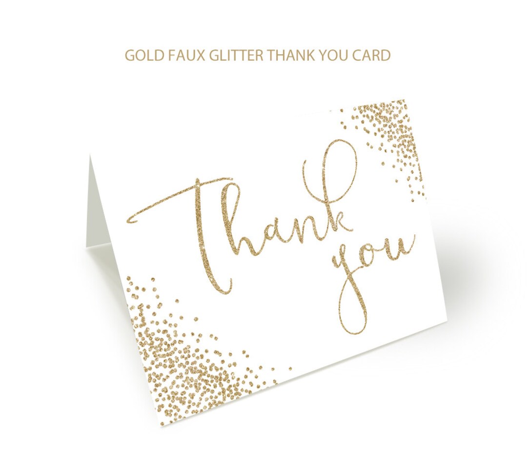 Thank You Card, Gold Glitter Thank You Card, Faux Gold Glitter Thank ...