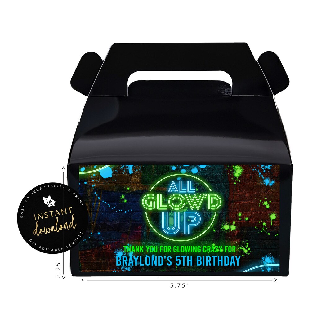 Glow Party Gable Box Label, All Glow'd up Printable Label, Glow Party ...