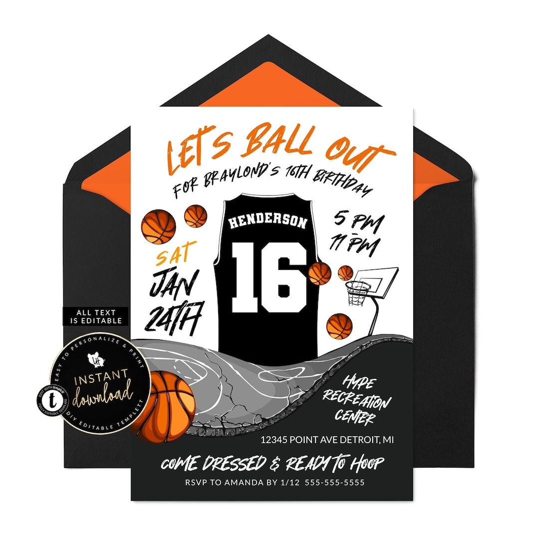 Basketball Invitation, Basketball Birthday Invitation, Basketball ...