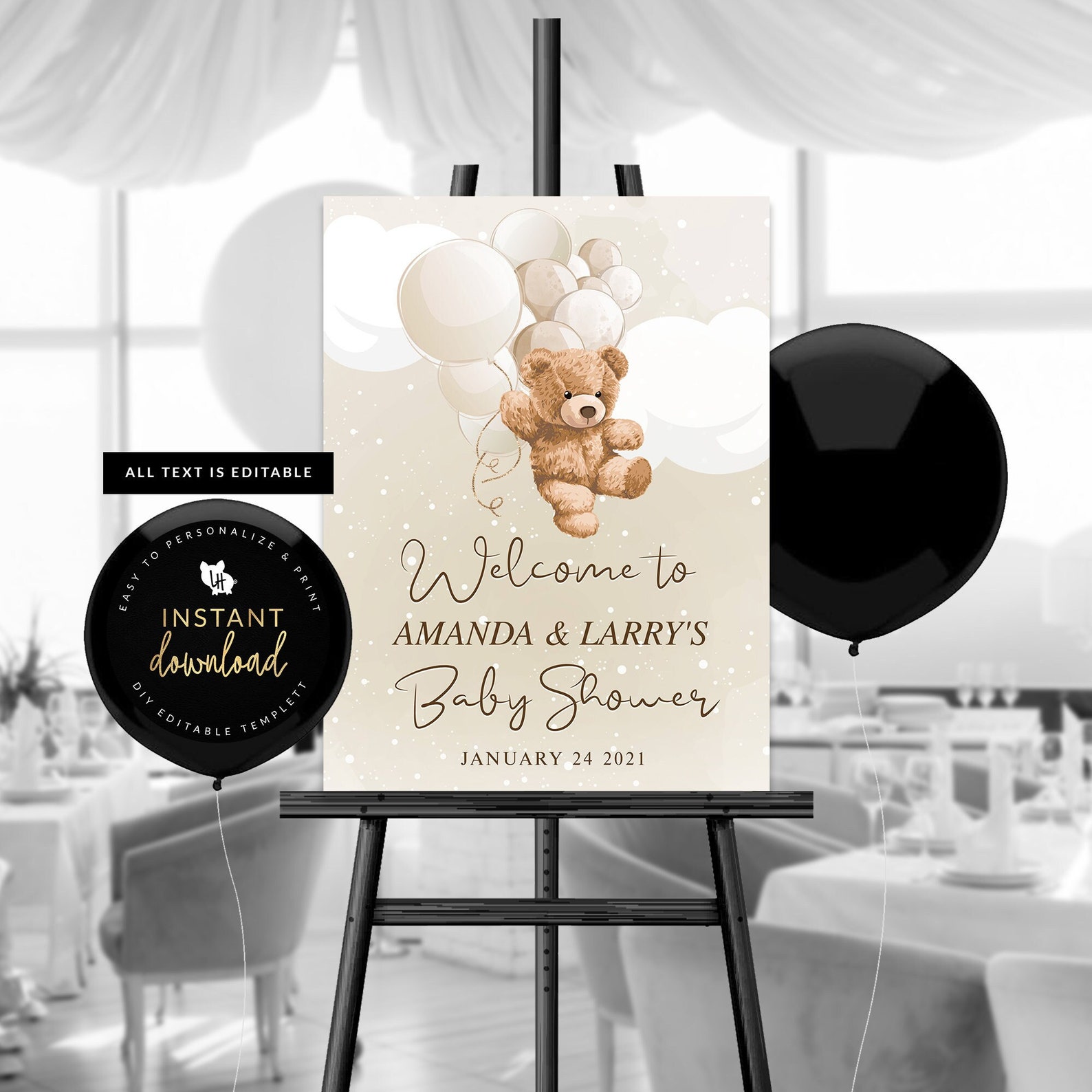 Teddy Bear Welcome Sign Teddy Bear Baby Shower Poster Teddy - Etsy