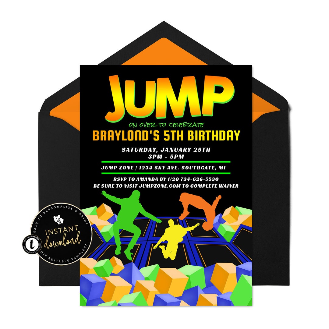Trampoline Party Invitation, Jump Birthday Invitation, Trampoline Birthday, Jump Birthday, Boy ...