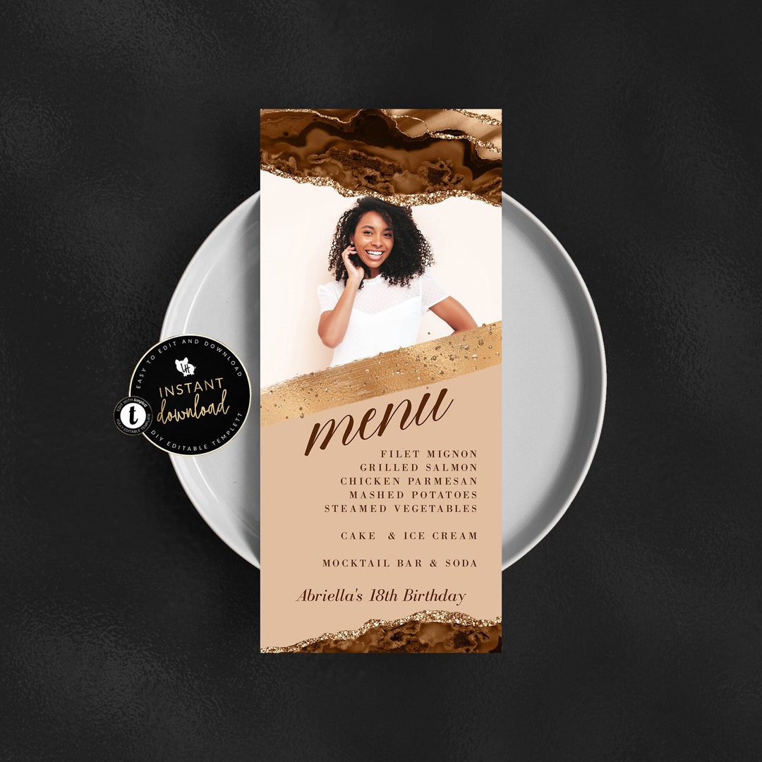 Brown Agate Photo Menu Card, Melanin Food Menu, Brown Menu Card ...