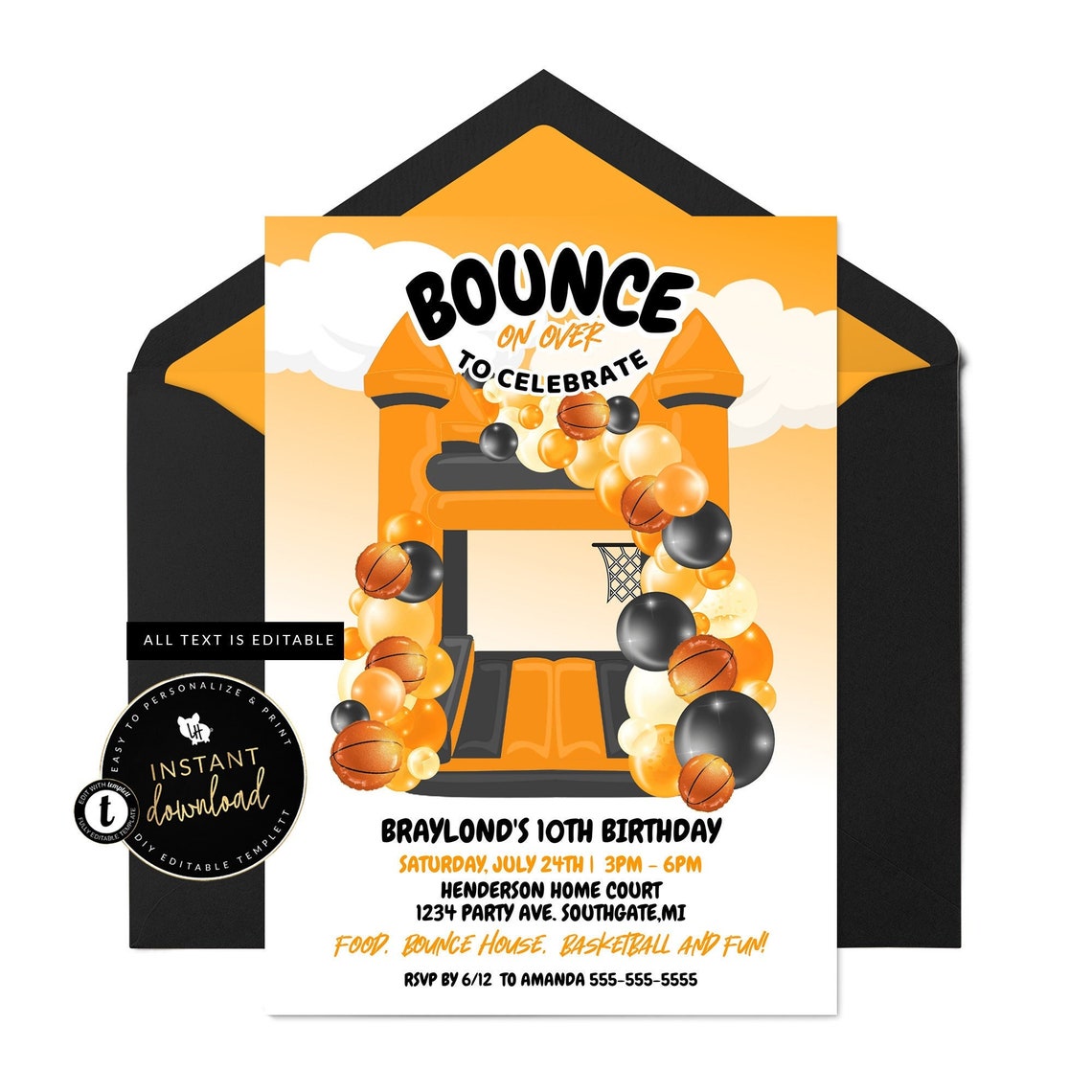 Basketball Bounce House Invitation Bounce House Invite - Etsy