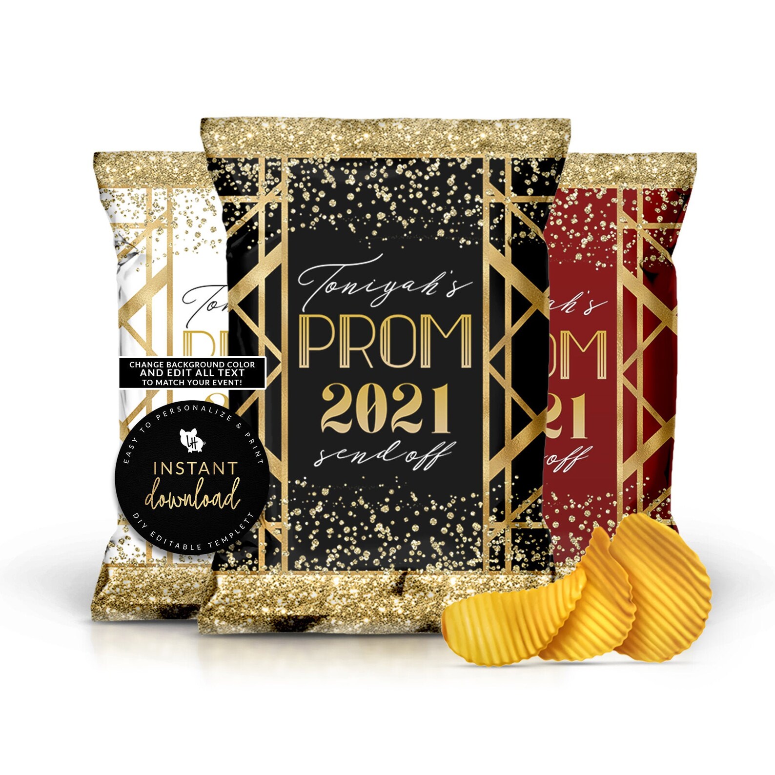 Art Deco Chip Bag, Gatsby Chip Bag, Prom Chip Bag, Gold Art Deco Chip ...