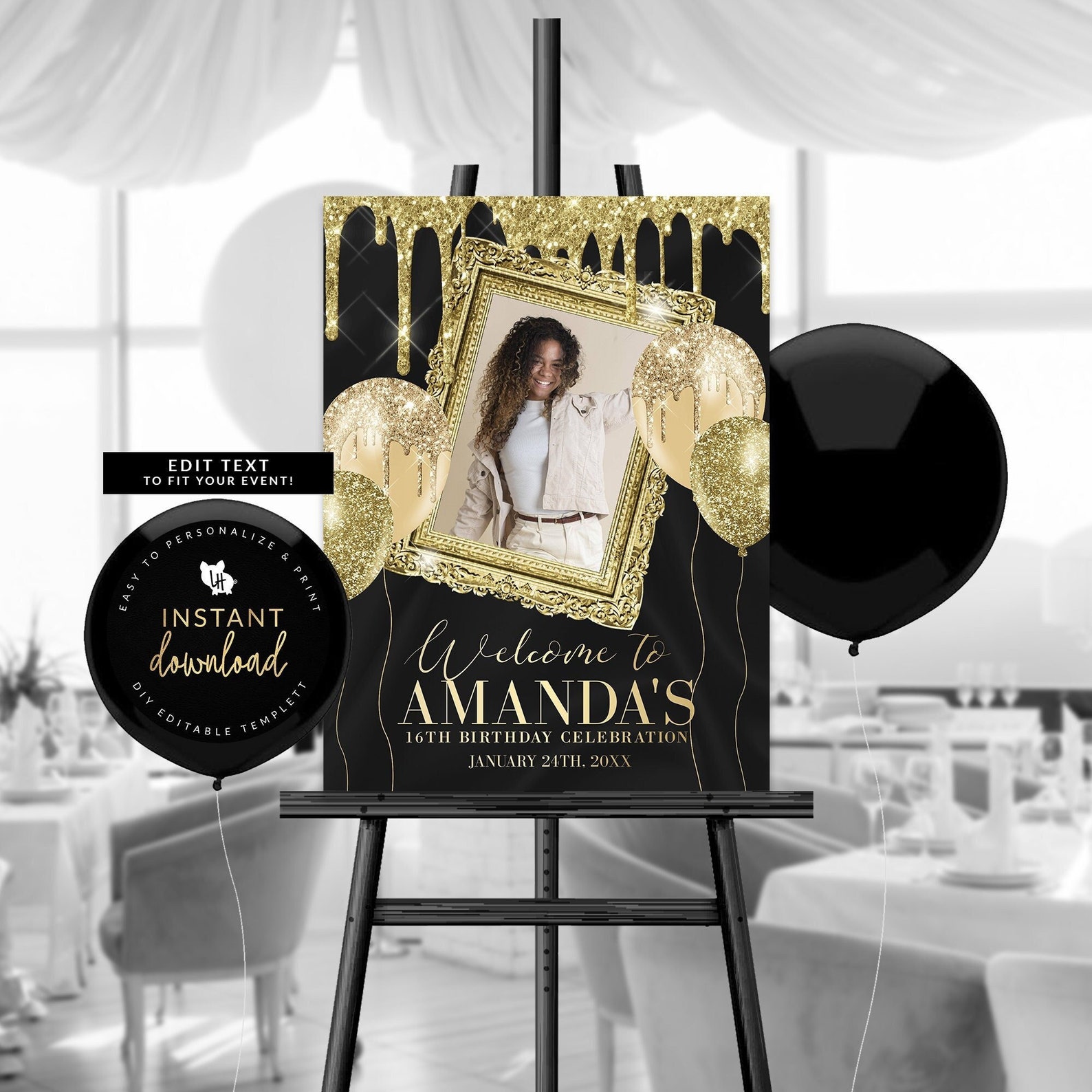 Black and Gold Photo Welcome Sign Dripping Gold Poster Black - Etsy