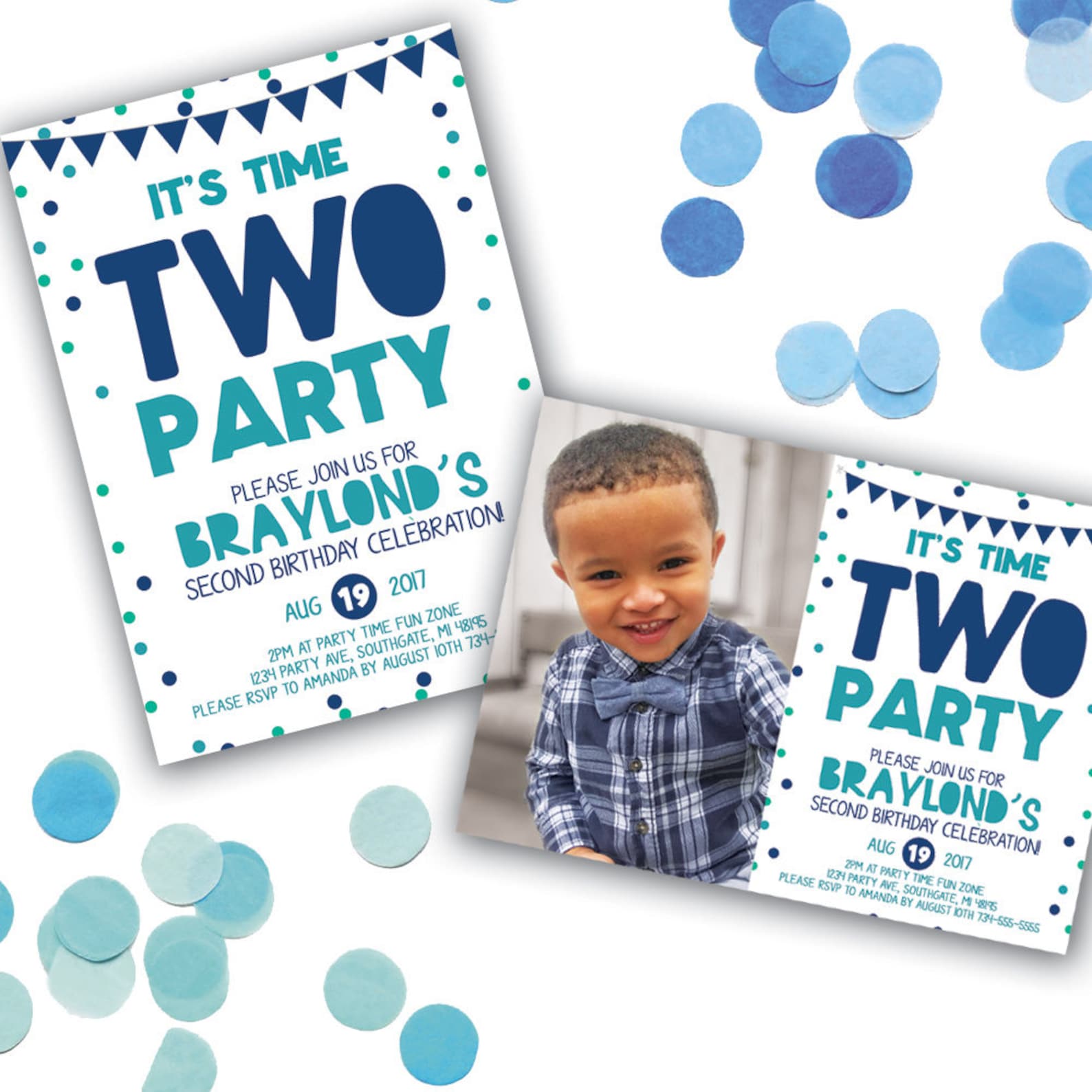 Time Two Party Birthday Invitation, Second Birthday Invitation, Kids ...