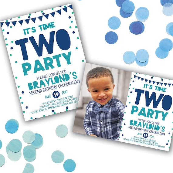 Time Two Party Birthday Invitation Second Birthday | Etsy