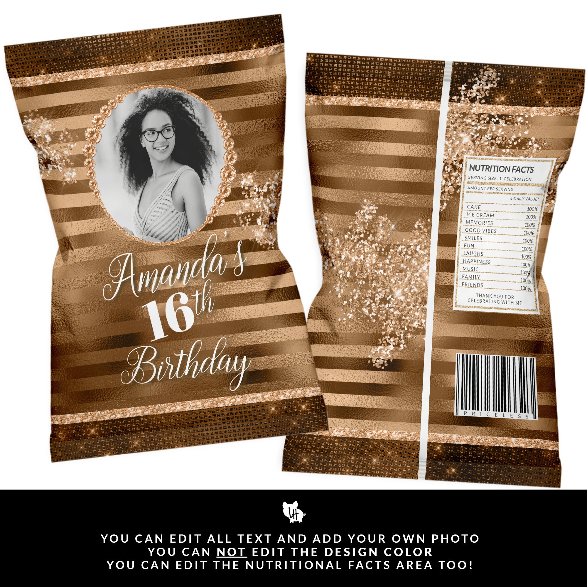 Bronze Chip Bag Bronze Snack Bag Brown Chip Bag Bronze | Etsy