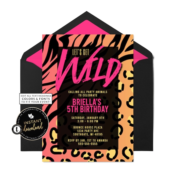 Animal Print Birthday Party Invitations Printable Leopard Framed
