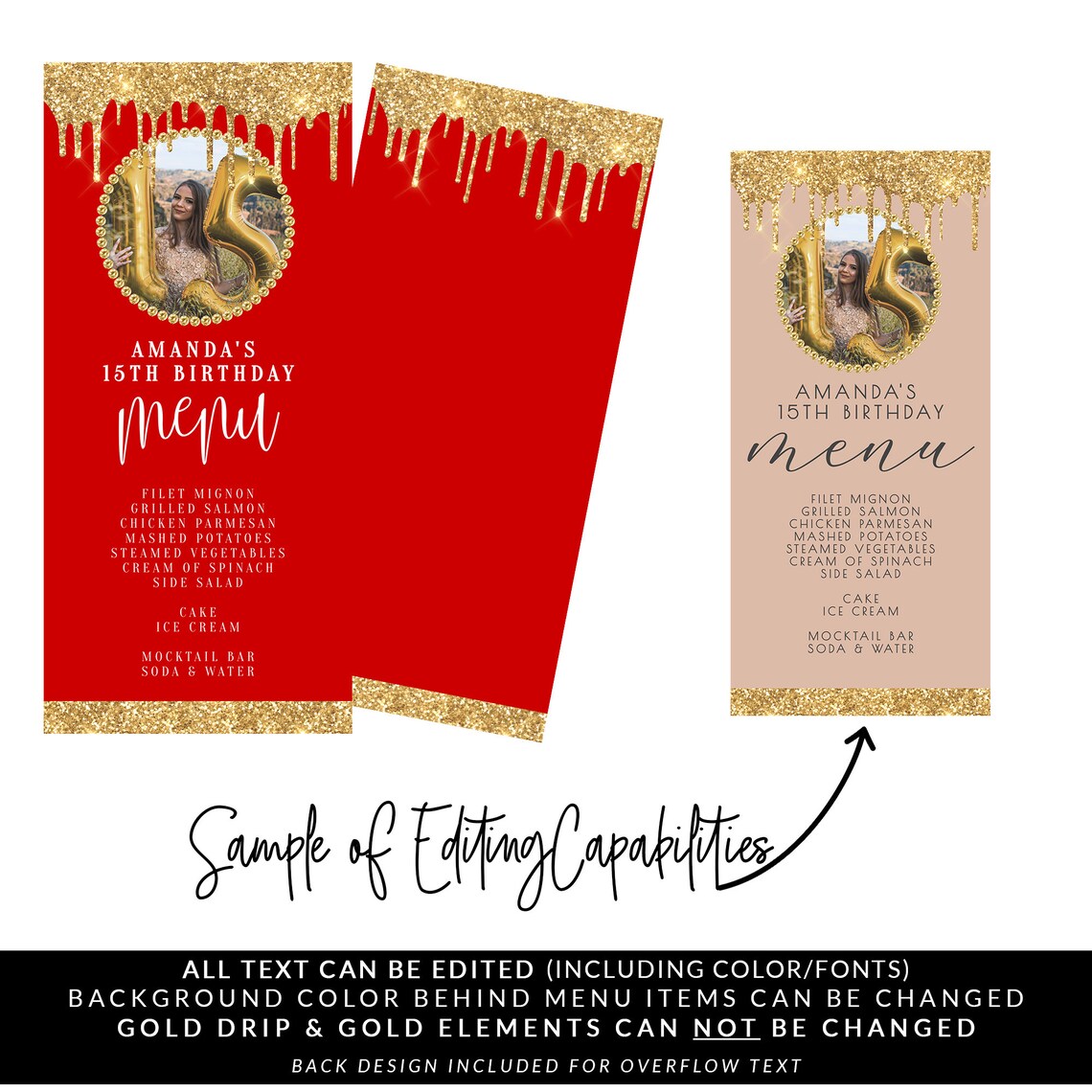 Gold Drip Photo Menu Card Gold Food Menu Gold Birthday Gold - Etsy