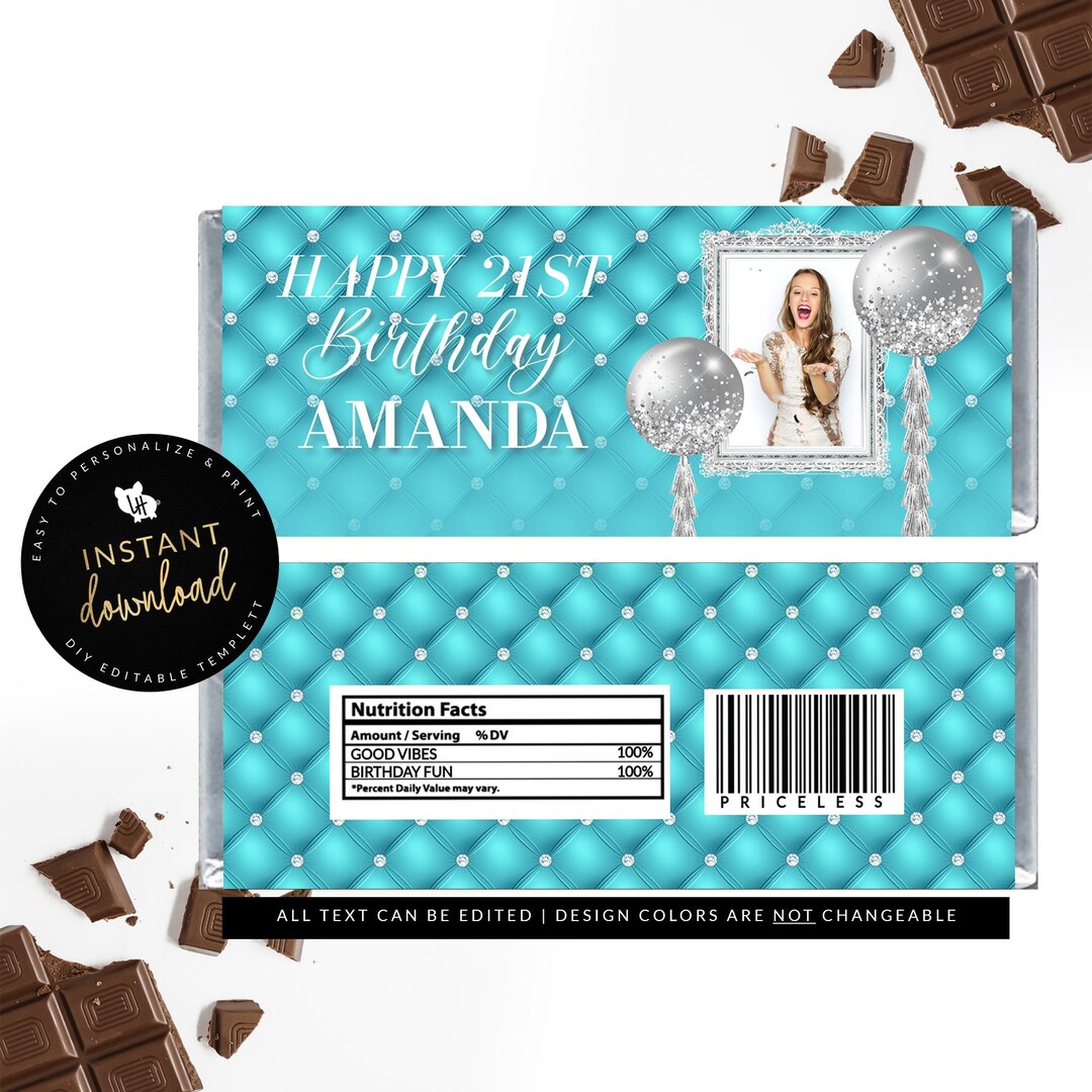 Teal and Silver Candy Bar Label, Tufted Candy Label, Printable Candy ...