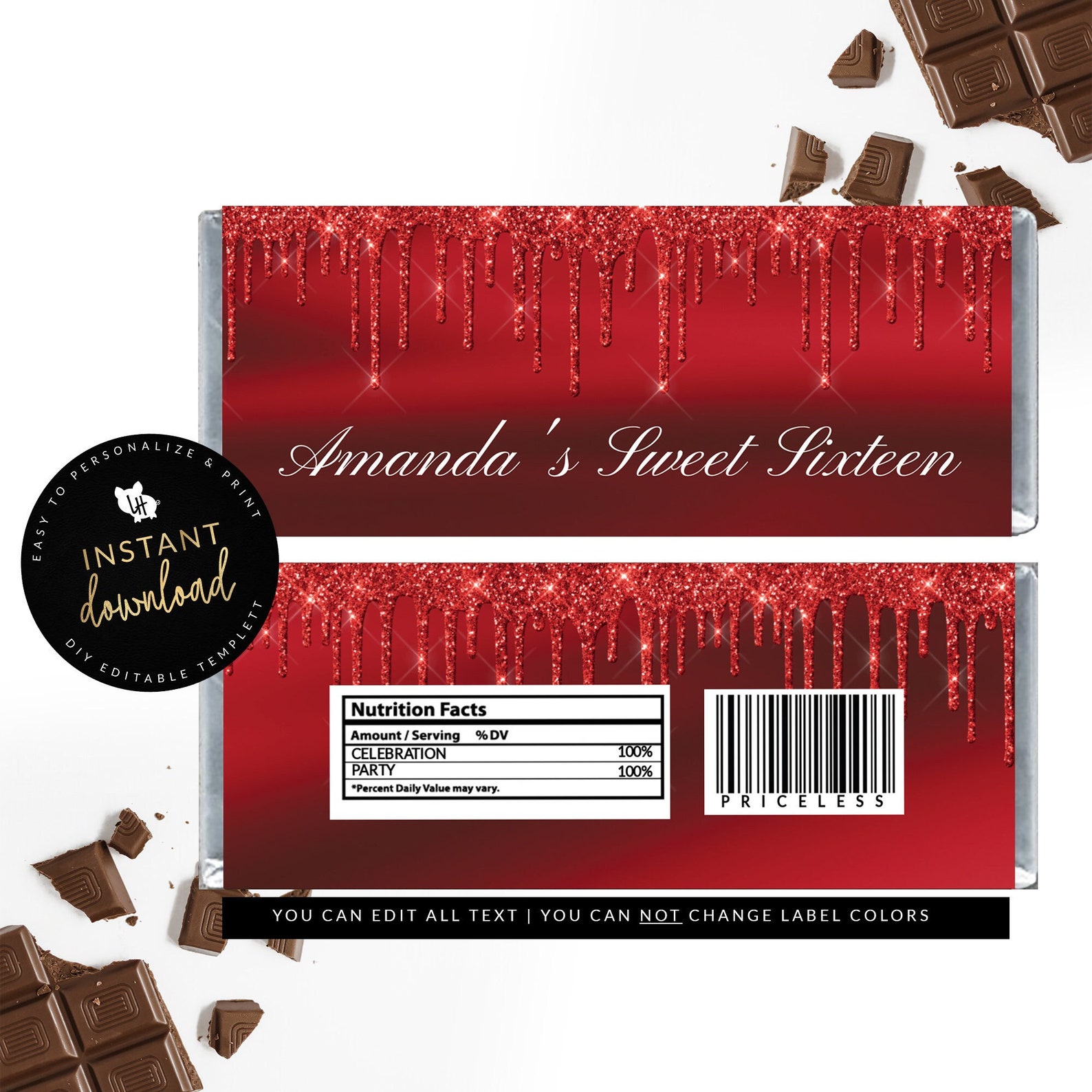 Red Drip Candy Bar Label Red Candy Bar Label Red Party | Etsy