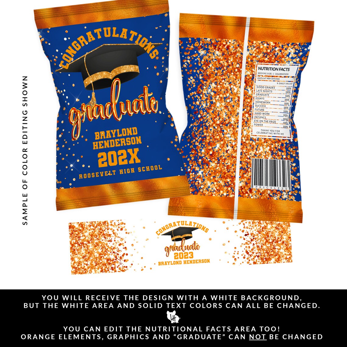 Orange Graduation Chip Bag Graduation Water Label Orange - Etsy