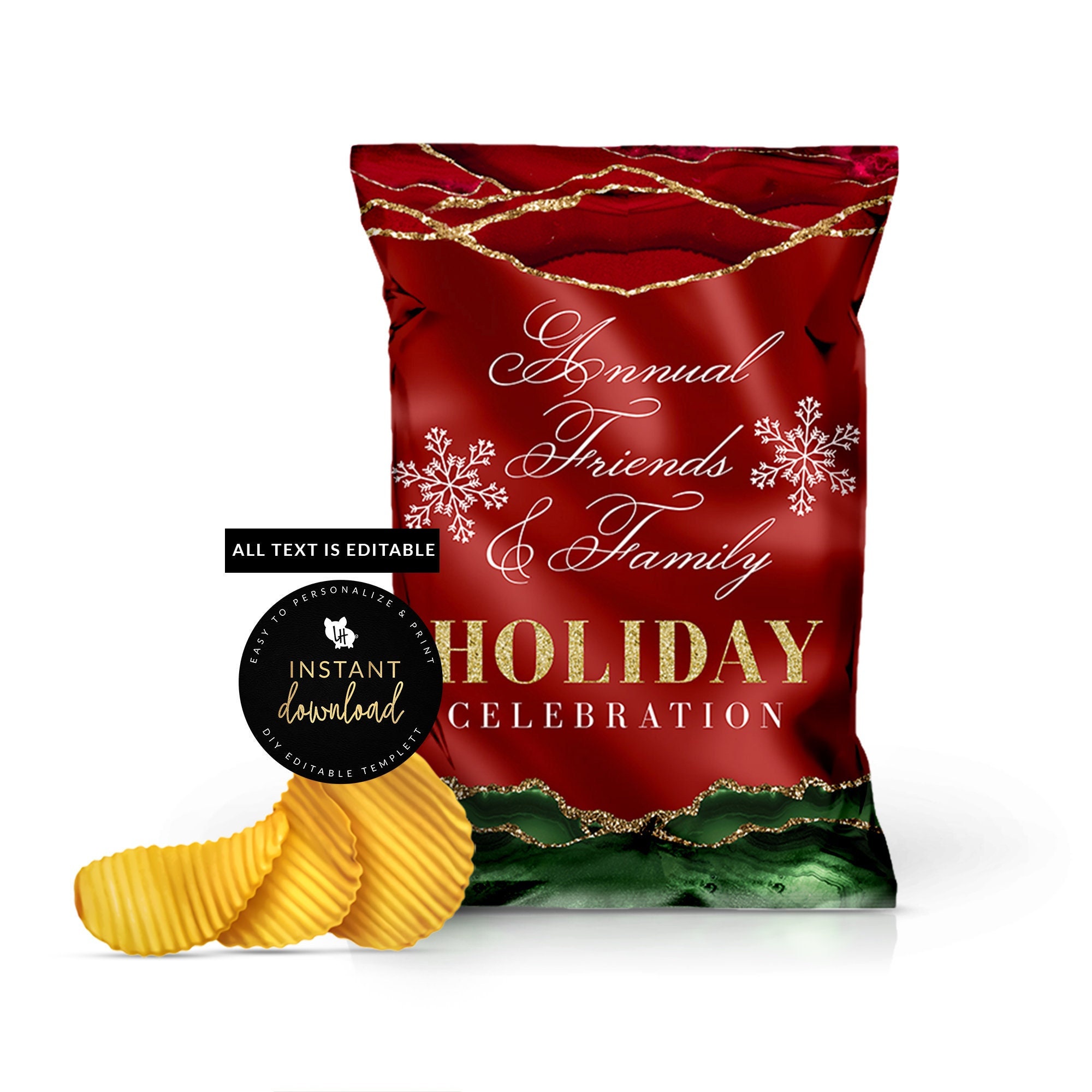 Elegant Christmas Chip Bag Agate Holiday Chip Bag Green and - Etsy