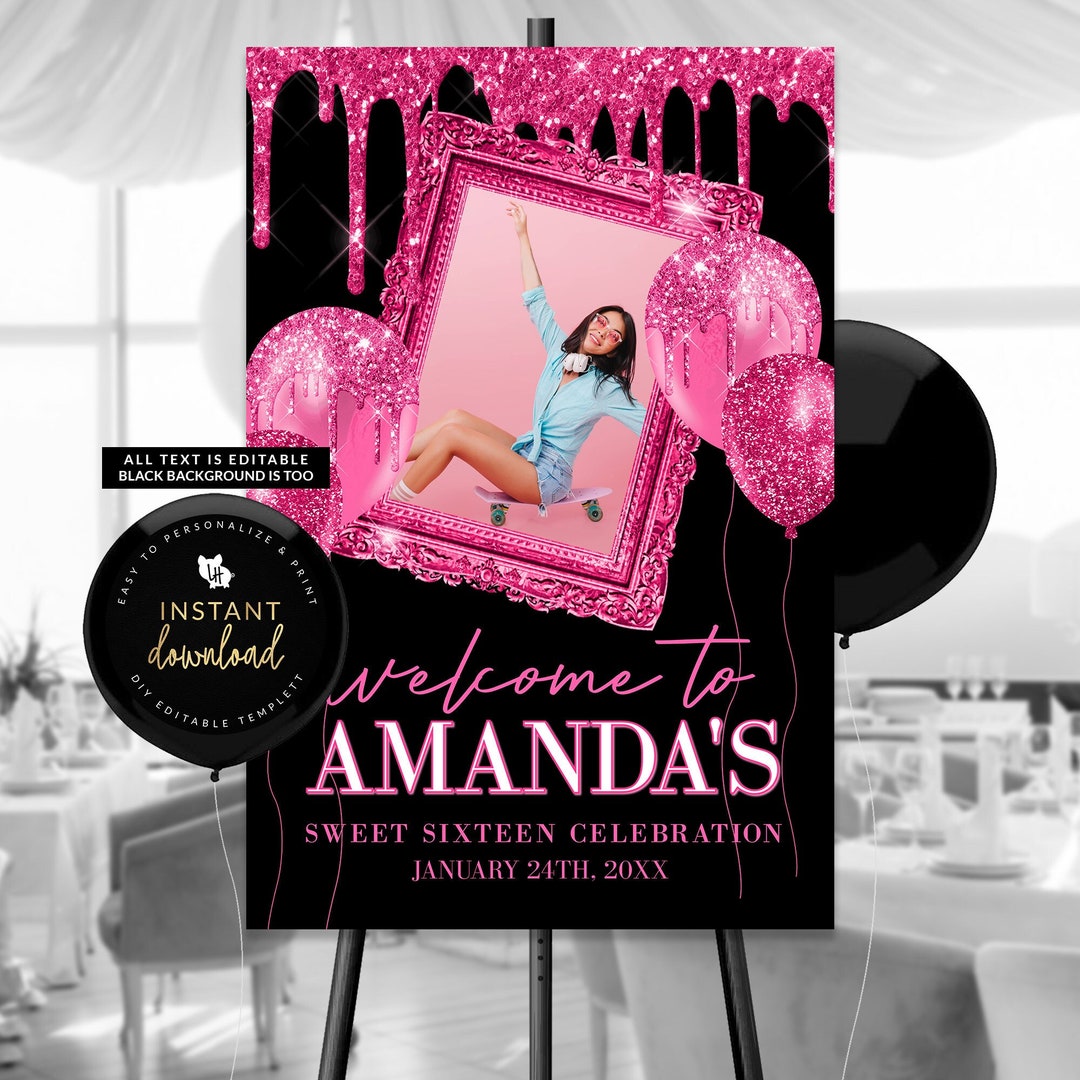 Hot Pink Photo Welcome Sign, Dripping Pink Poster, Pink Welcome Poster ...