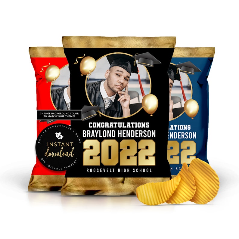 Gold Graduation Chip Bag, Graduation Party Chip Bag, Graduation ...