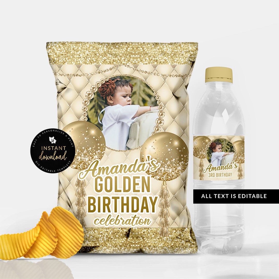 Gold Tufted Chip Bag, Gold Water Label, Gold Birthday Bundle, Gold ...