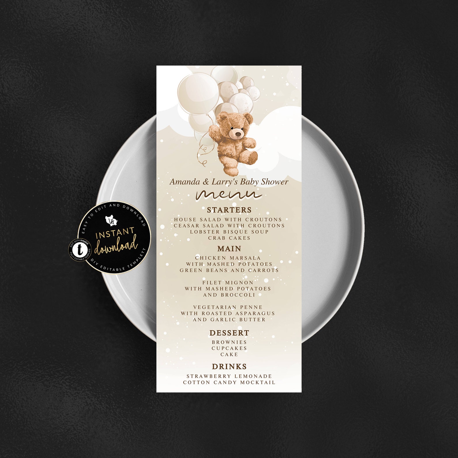 Teddy Bear Baby Shower Menu Card Teddy Bear Menu We Can - Etsy