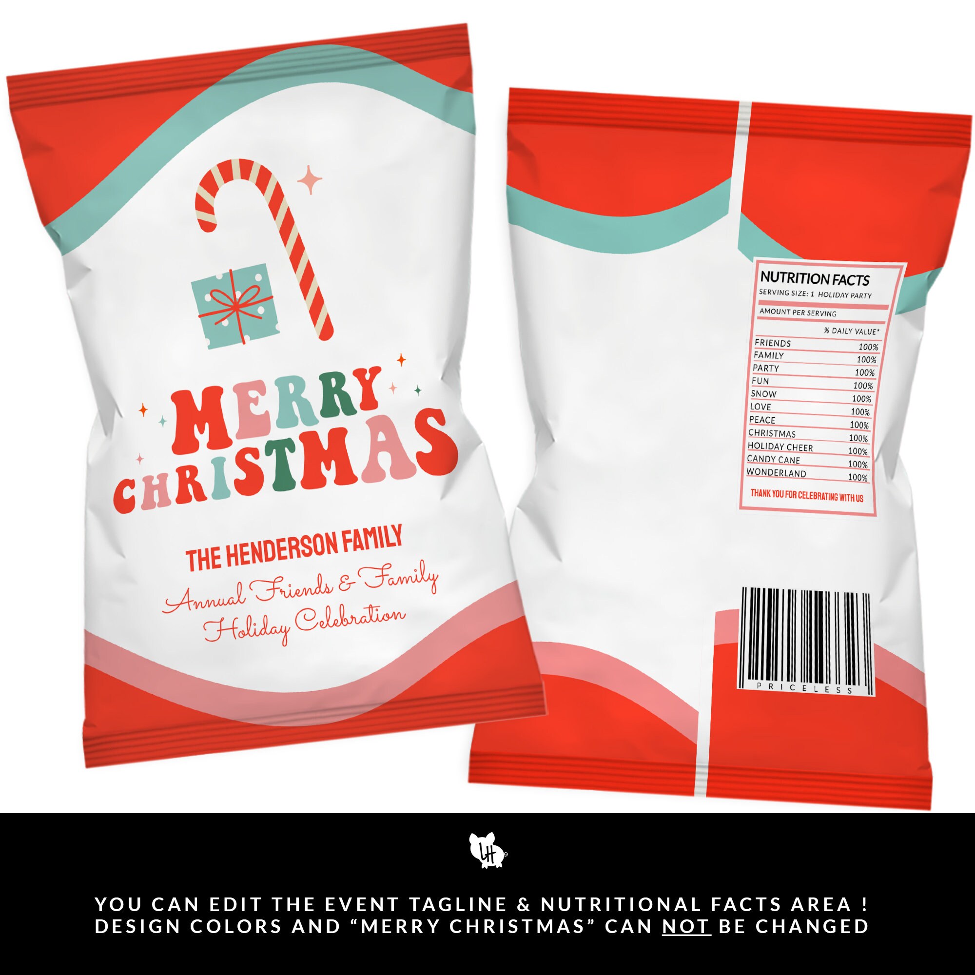 Retro Christmas Chip Bag Merry Christmas Chip Bag Holiday - Etsy