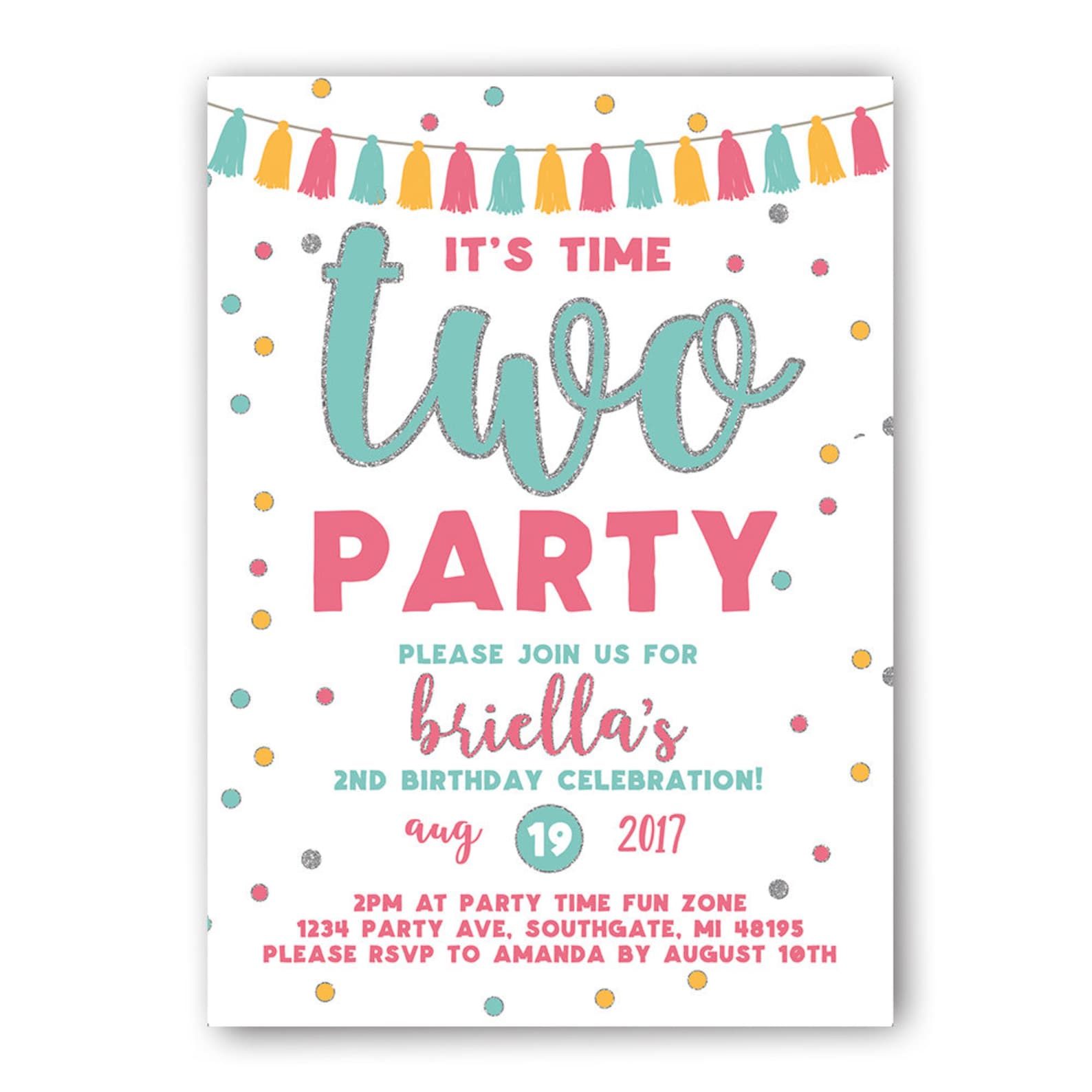 Time Two Party Birthday Invitation 2nd Birthday Invitation - Etsy