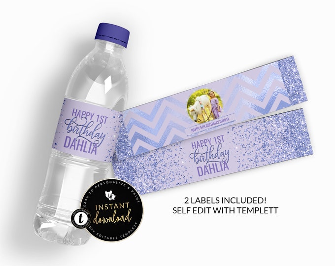 Purple Water Bottle Labels Purple and Diamond Photo Water | Etsy