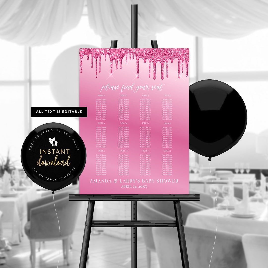 Pink Drip Seating Chart, Dripping Pink Seating Chart, Printable Seating ...