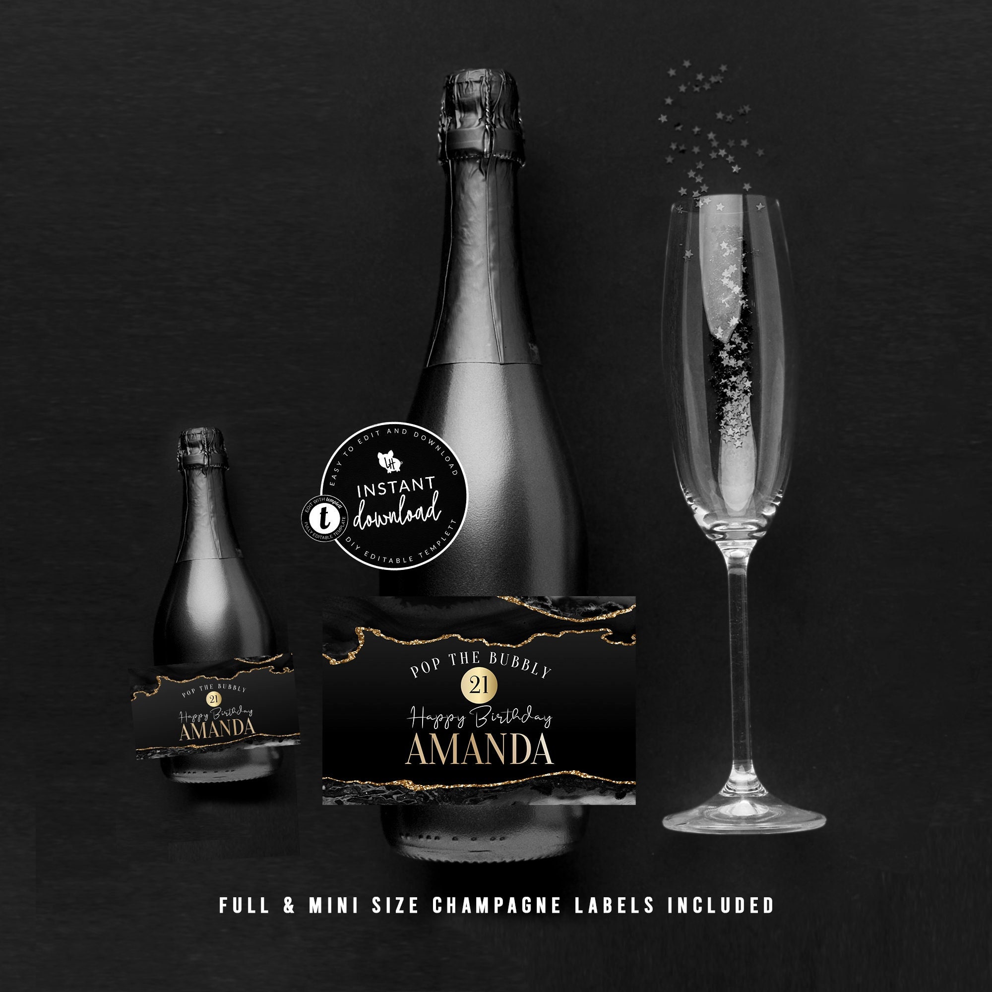 Black and Gold Agate Champagne Label Champagne Label Full - Etsy