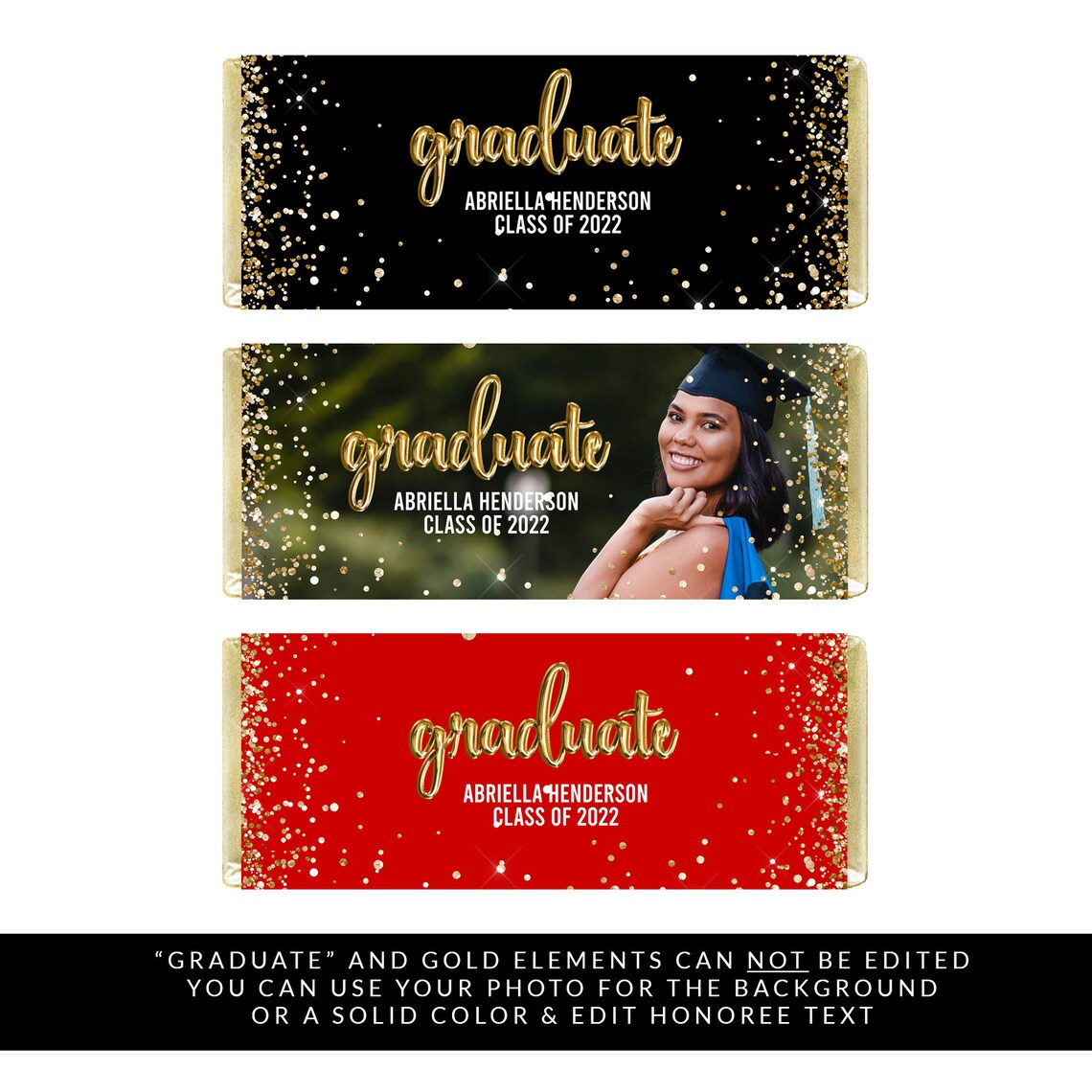 Graduate Candy Bar Label, Graduation Candy Bar, Gold Graduation Candy ...