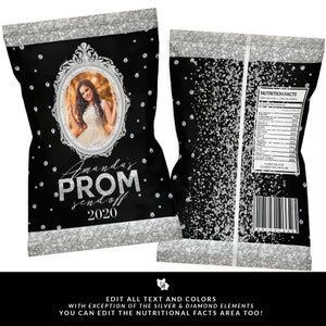 Silver Prom Chip Bag, Prom Favor Bag, Prom Send off Chip Bag, Printable ...