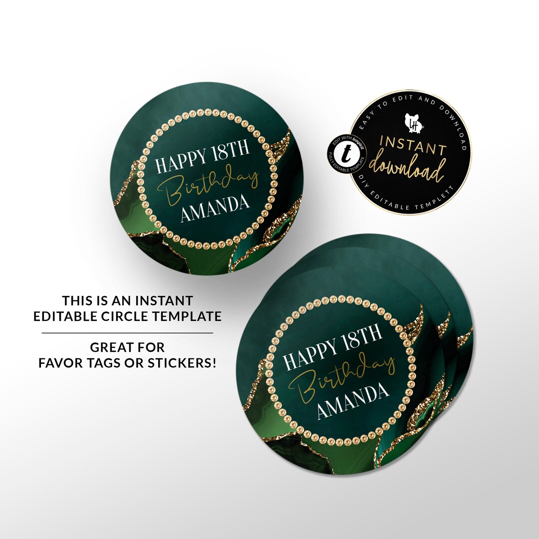 Emerald Green Circle Gift Tag Download, Emerald Green Sticker Template ...