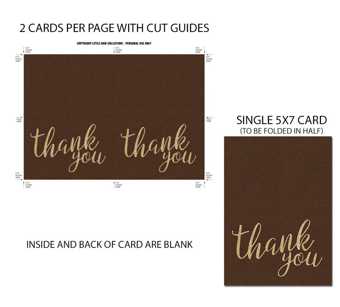 Thank You Card Brown & Gold Thank You Card Fall Thank You - Etsy