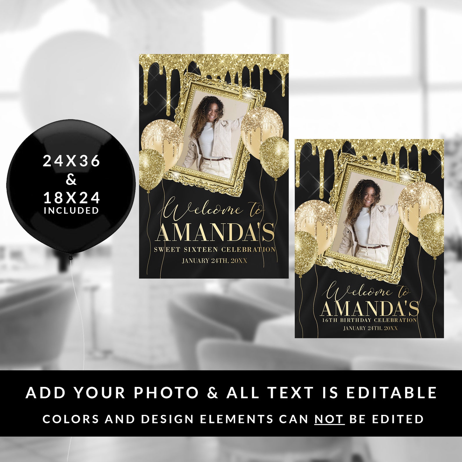 Black and Gold Photo Welcome Sign Dripping Gold Poster Black - Etsy