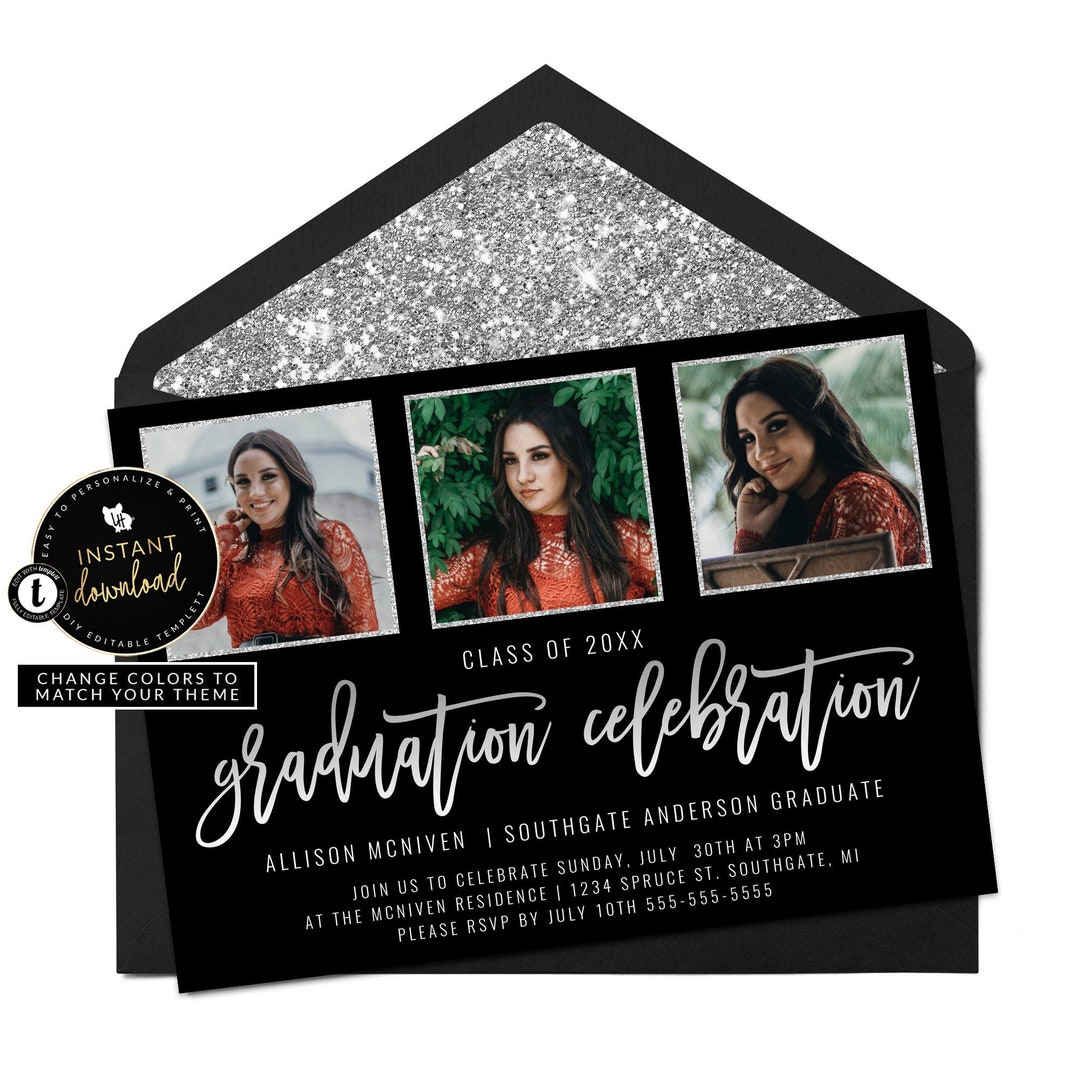 Photo Graduation Invitation, Photo Graduation Announcement, Modern Grad ...