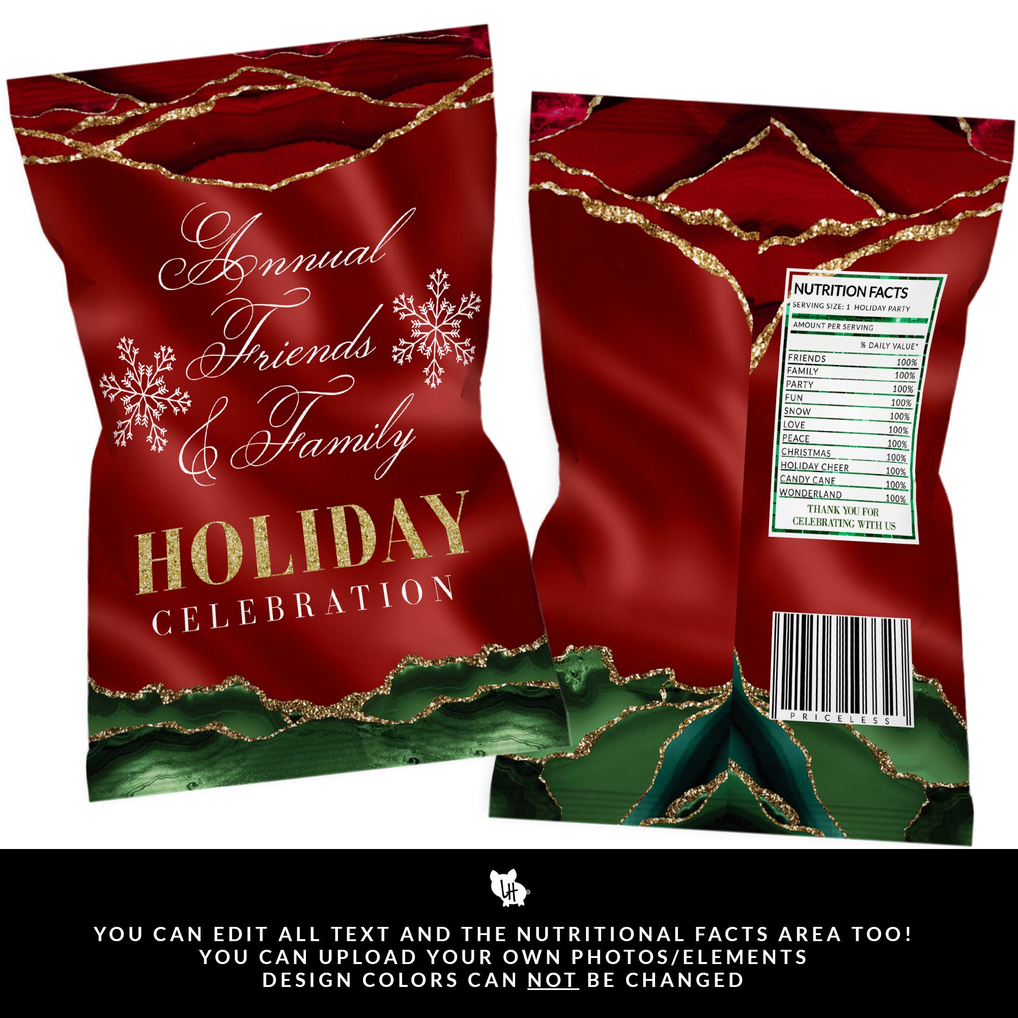 Elegant Christmas Chip Bag, Agate Holiday Chip Bag, Green and Red Chip ...