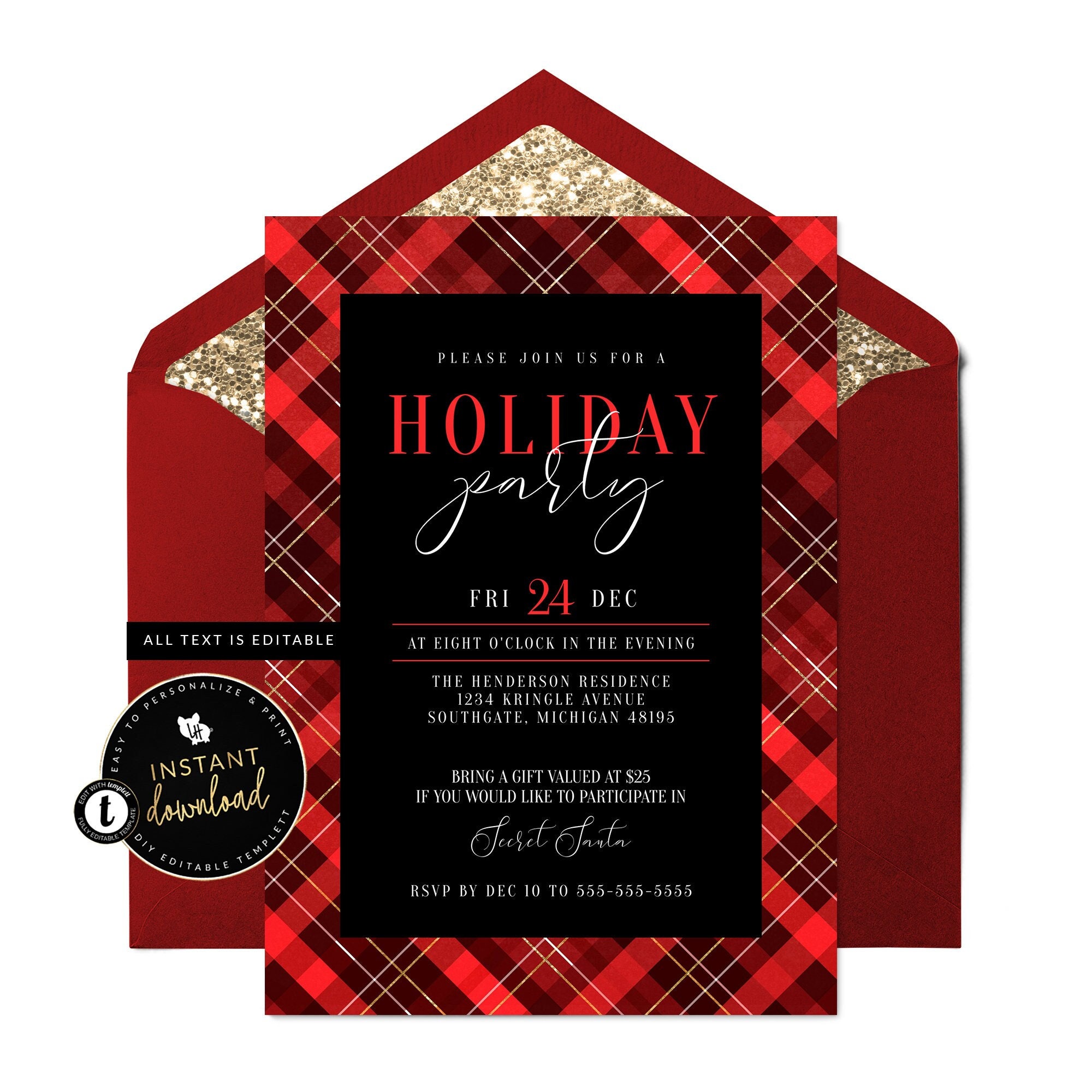 Plaid Christmas Party Invitation Plaid Holiday Party Invite - Etsy