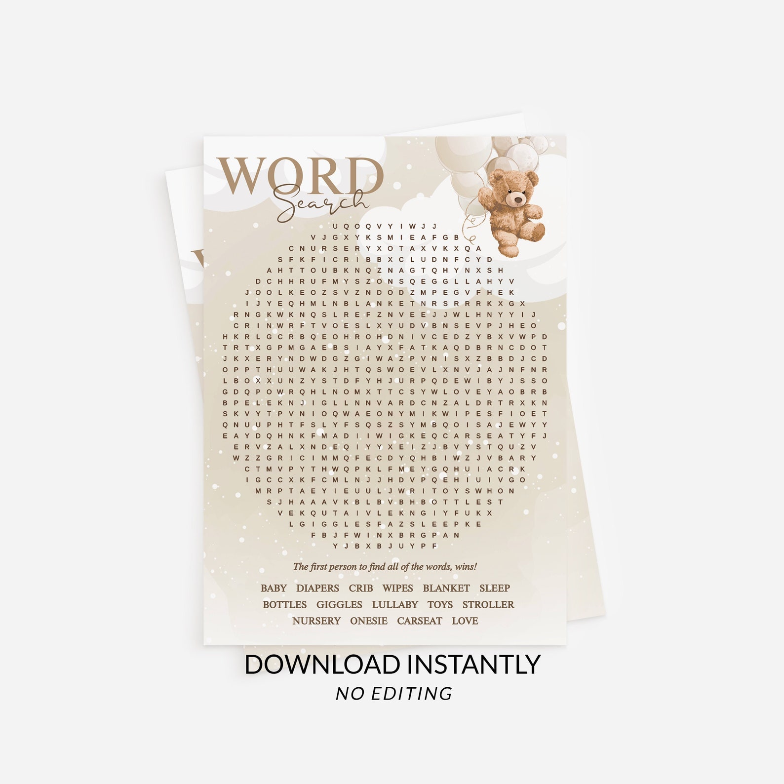 Teddy Bear Baby Shower Word Search Teddy Bear Baby Game Baby - Etsy